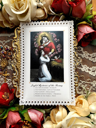 Fruits of the Joyful Mysteries of the Rosary paper lace holy card ...