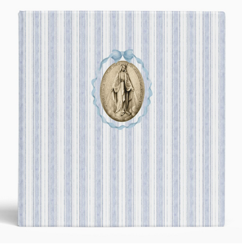 Blue Ticking Miraculous Medal Catholic Holy Card Album | CatholicPrintPress