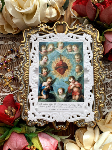 Angels adoring The Sacred Heart baroque paper lace holy card ...