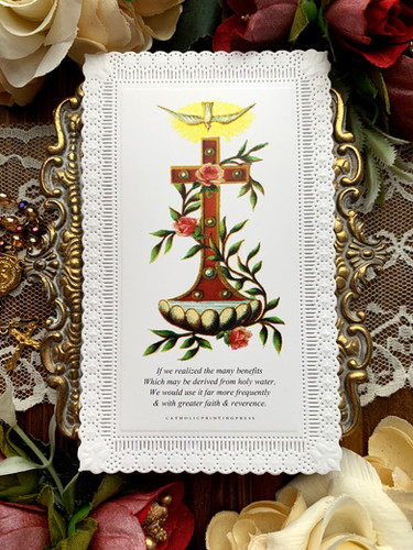 Holy Water benefits realized tall cross paper lace holy card ...