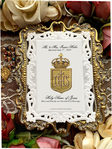 IHS Royal Crest Custom Catholic Wedding paper lace holy cards ...
