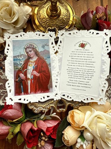Saint Philomena Arrows and Sword baroque paper lace holy card ...