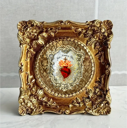 Sacred Heart Shield Square Baroque Framed Catholic Art | CatholicPrintPress