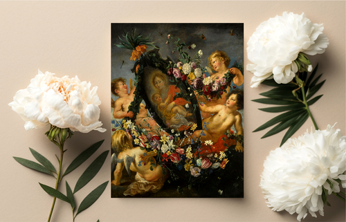 Virgin and Child in Cartouche with Cherubs Garland Baroque Catholic Art ...