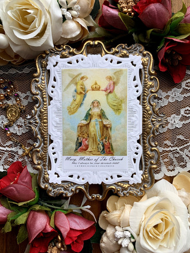 Mary Mother of The Church baroque paper lace holy card | CatholicPrintPress
