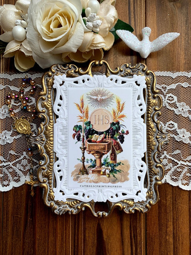 The Sacraments baroque paper lace holy card | CatholicPrintPress