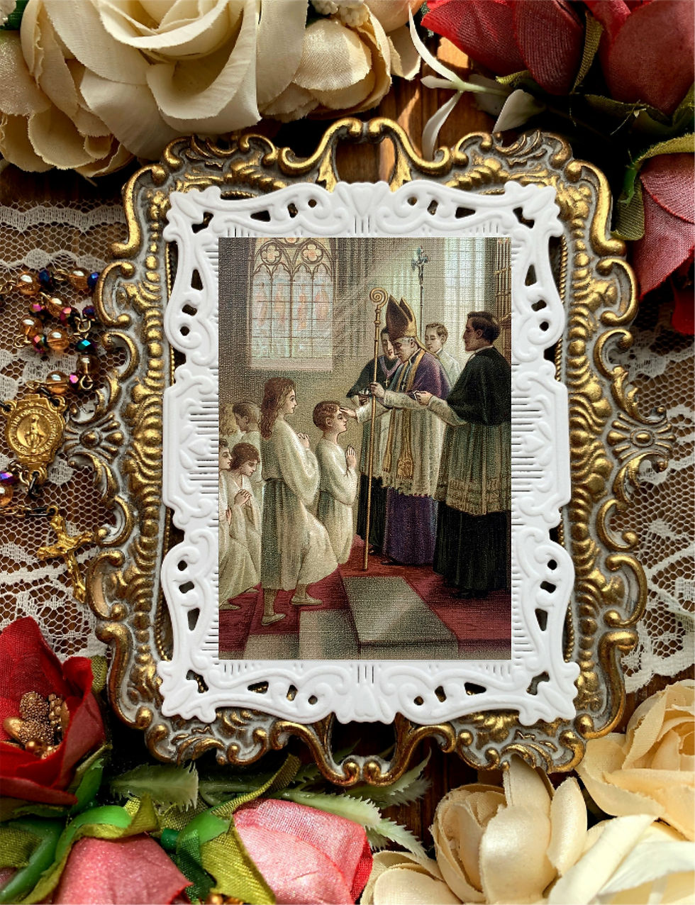 Traditional Catholic Confirmation Baroque paper lace holy card ...