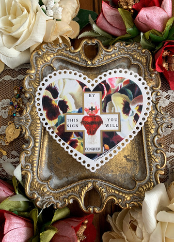 Sacred Heart You will Conquer dainty heart paper lace holy card ...