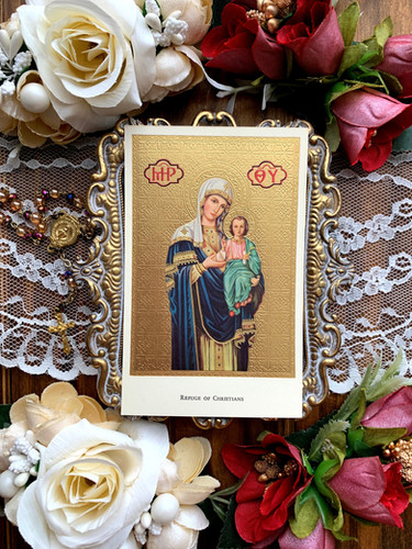 Refuge of Christians Icon gold foil embossed holy card | CatholicPrintPress