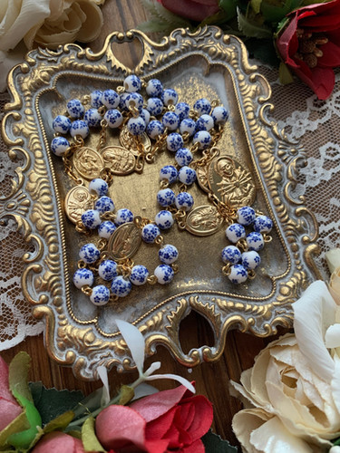 Blue floral Seven Sorrows Chaplet | CatholicPrintPress