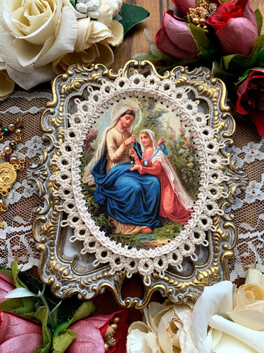 Small Mother of Protection and Scapular fabric lace holy card detente ...