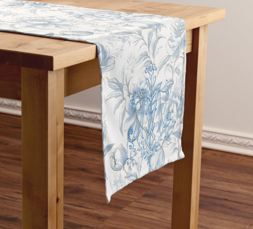 Marian Blue Floral Altar Catholic Table Runner | CatholicPrintPress