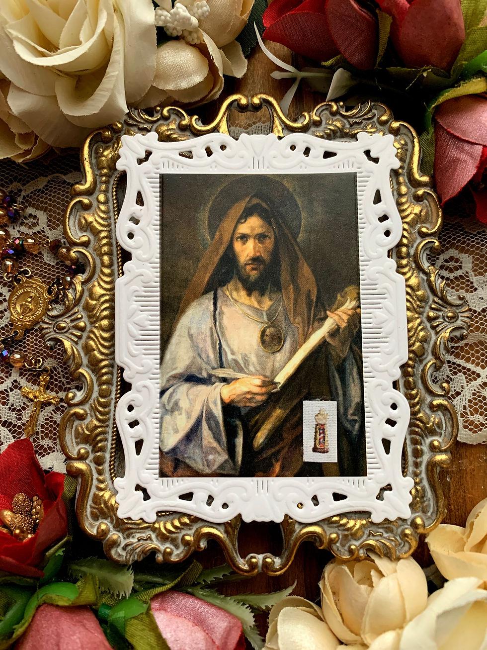 Saint Jude DIY 3rd class relic paper lace holy card | CatholicPrintPress