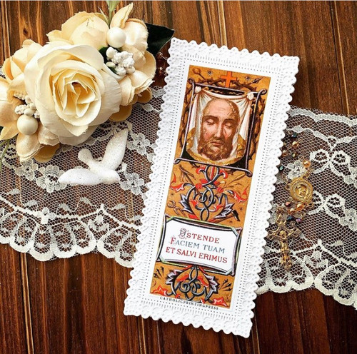 Holy Face Latin lace holy card bookmark | CatholicPrintPress
