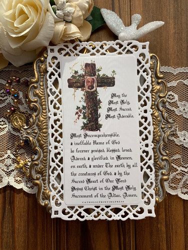 Holy Face Golden Arrow Tree of Salvation paper lace holy card ...