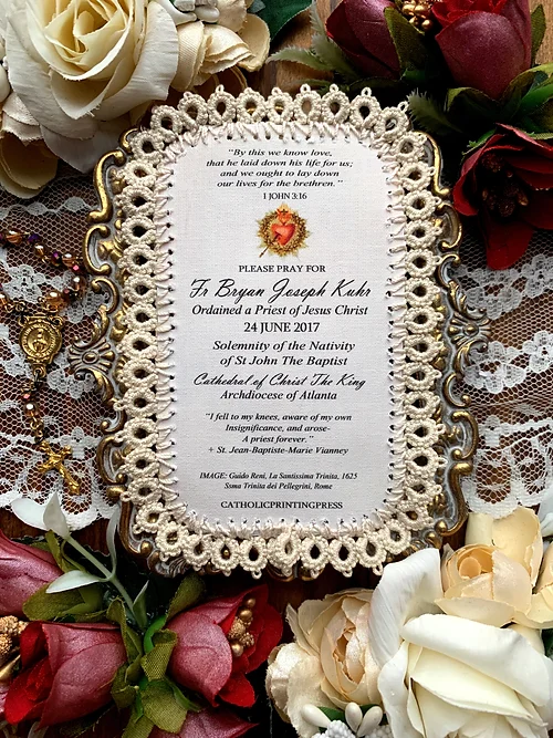 Custom Ordination Holy Mass fabric lace holy card detente ...
