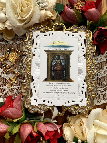 Divine Prisoner Heaven on Earth paper lace holy card | CatholicPrintPress