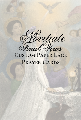 Custom Novitiate Final Vows paper lace holy card | CatholicPrintPress