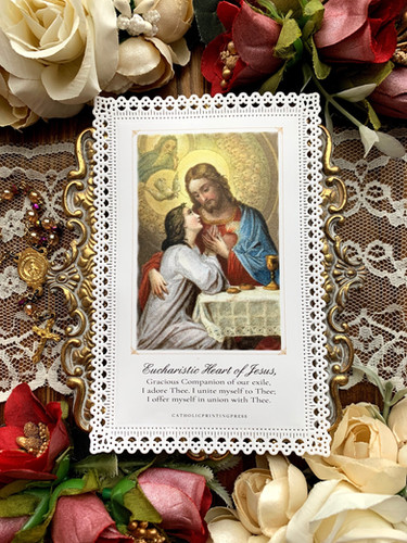 Eucharistic Heart of Jesus heirloom paper lace holy card ...