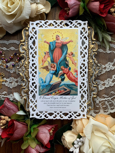 The Assumption of Mary tall paper lace holy card | CatholicPrintPress