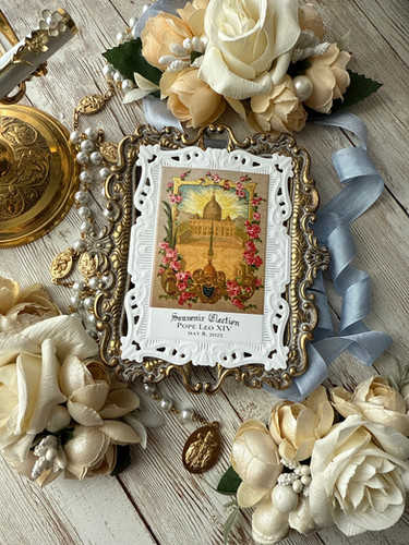 Souvenir Election Pope Leo XIV baroque paper lace holy card ...