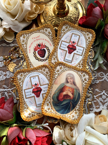Mini gold trim fabric holy card detente | CatholicPrintPress