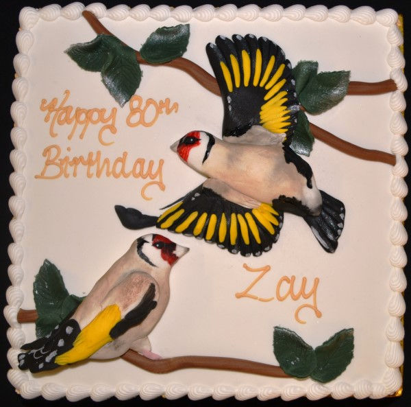 Custom Goldfinches on Square Celebration Cake – Bespoke Birthday Cake ...