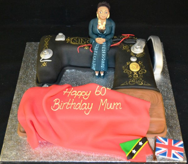 Custom Birthday Cake Featuring Singer Sewing Machine with Lady Figure ...