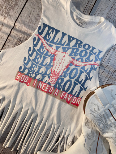 Jelly Roll I Need A Favor Fringe Muscle Tank | Backstage Customs
