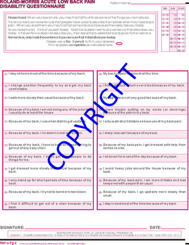 (RM1a) Roland Morris Acute Low Back Disability Questionnaire - Quantity ...