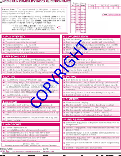 (NP1b) Neck Pain Disability Questionnaire - Quantity 50 | Document Plus