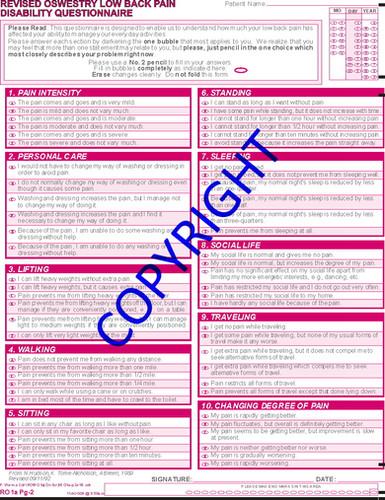 (RO1a) Revised Oswestry Chronic Low Back Disability Questionnaire ...