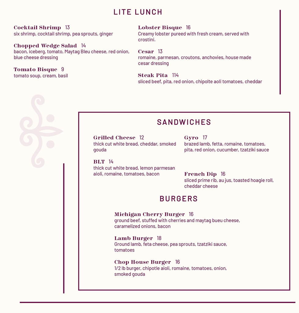 Menu | Chloes Chop House