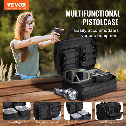 VEVOR Tactical Pistol Backpack with 2 Pistol Cases, Gun Range Backpack ...