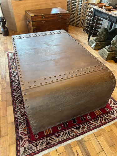 Industrial Riveted Steel Coffee / Center Table | Brockante Antiques