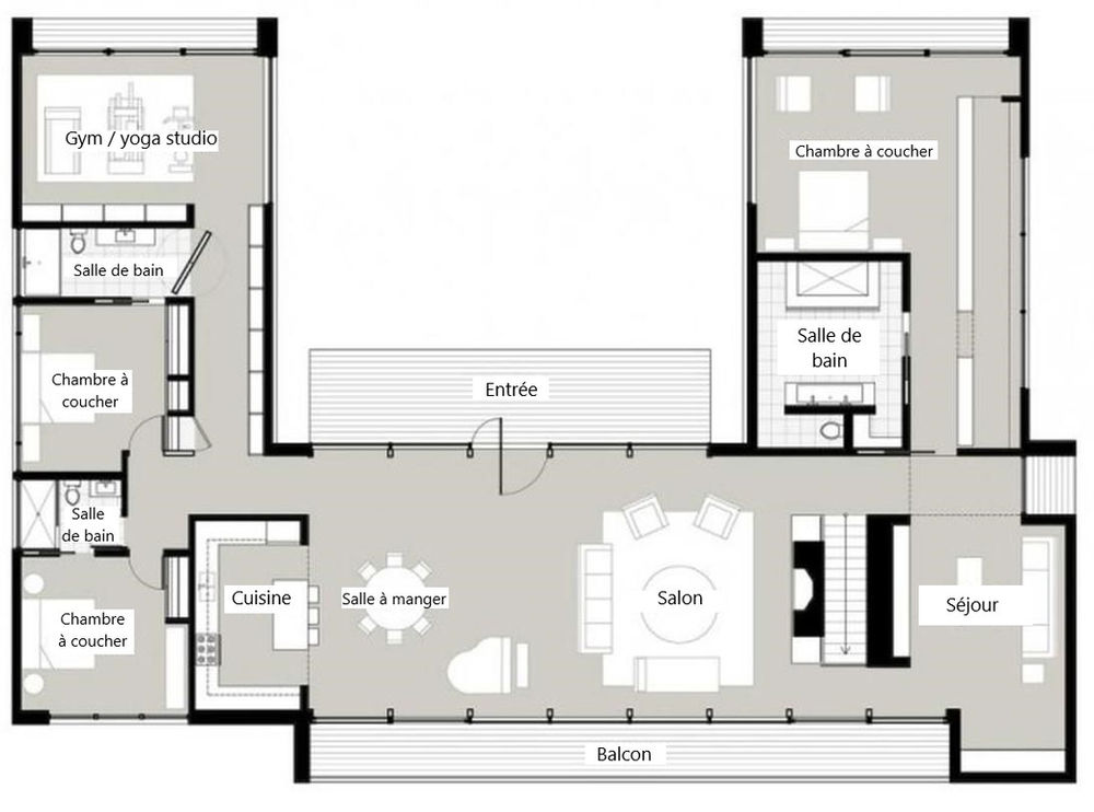 Plan de maison en U: avantages et désavantages