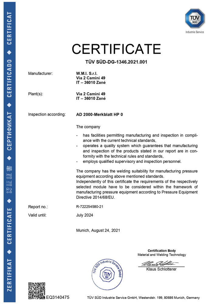 WMI in the German market with the AD 2000 - HP0 certification