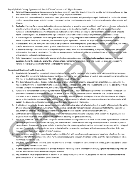 Kitten Contract Agreement | Royally British Cats