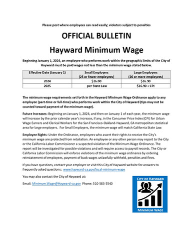 Hayward City Minimum Wage Poster | American Compliance