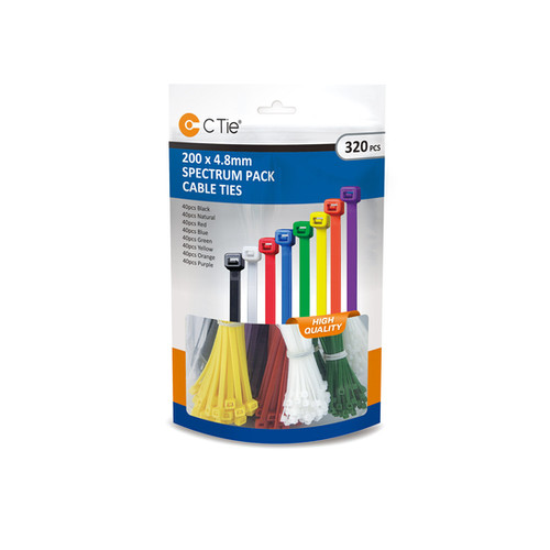 Multicolour Cable Tie Set (320pc) 200mm x 4.8mm | rothwelltrailers