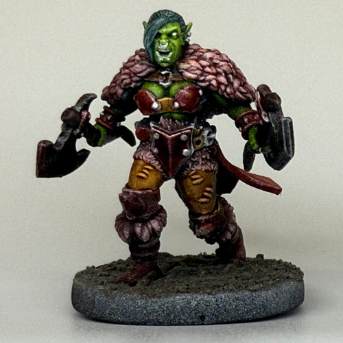 Snow Orc Woman with Axes Miniature (28mm scale) | Bugbear Armory