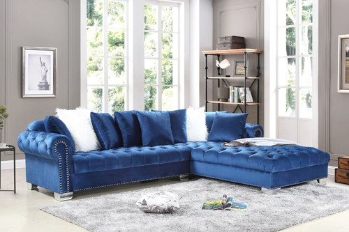 London Blue Velvet Oversized Sectional | ZzzLot