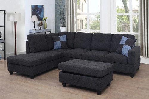 Aldo Gray Linen Sectional with Storage Ottoman Set | ZzzLot