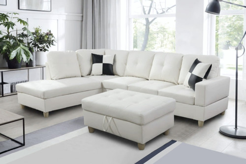 Aldo White Leather Sectional with Storage Ottoman Set | ZzzLot