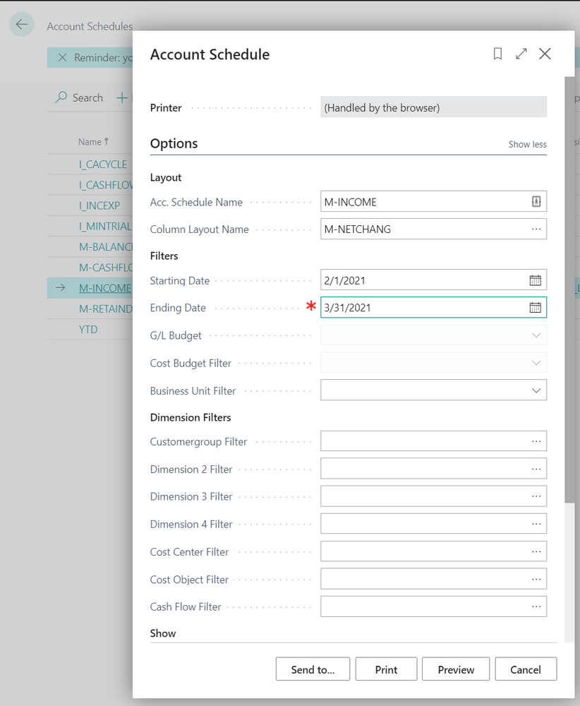 Account Schedules in Business Central