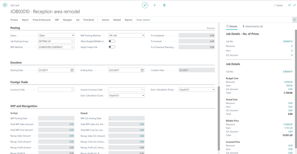 Job Cards in Business Central