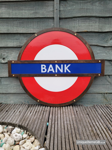 London Underground BANK Station 24" Roundel Enamel Sign with Bronze ...