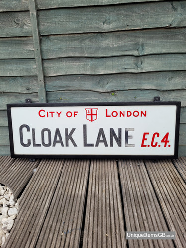 Genuine 1910s City of London CLOAK LANE E.C.4. Opal Glass Street Sign ...