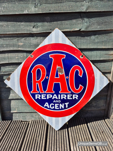Genuine Early Double Sided RAC REPAIRER AGENT Enamel Sign Automobilia ...