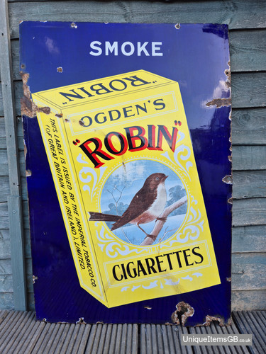 Genuine Early OGDENS ROBIN Enamel Sign Advertising Sign 32" x 24 ...